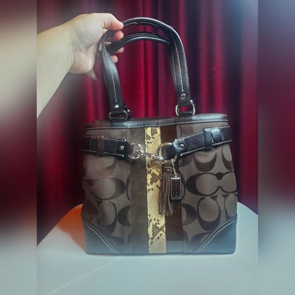 Coach Monogrammed Tote With Snake Leather, Patent - Gem